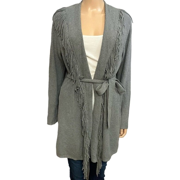 J. Jill | Sweaters | J Jill Fringe Cardigan Long Sleeve Belted Mid ...